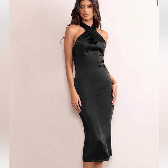 Dresses | Cross Halter Neck Satin Dress | Poshmark